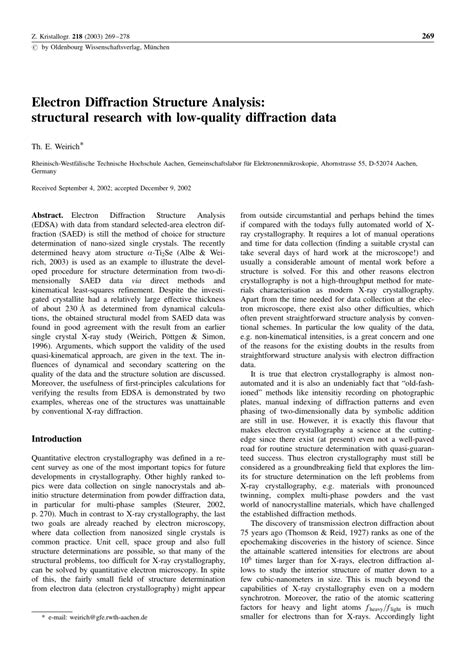 Pdf Electron Diffraction Structure Analysis Structural Research With