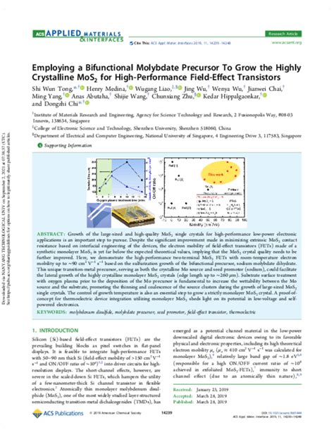 Pdf Employing A Bifunctional Molybdate Precursor To Grow The Highly Crystalline Mos2 For High
