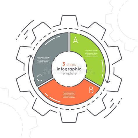Gear Shaped Flat Style Infographic Template With 3 Steps Stock Vector