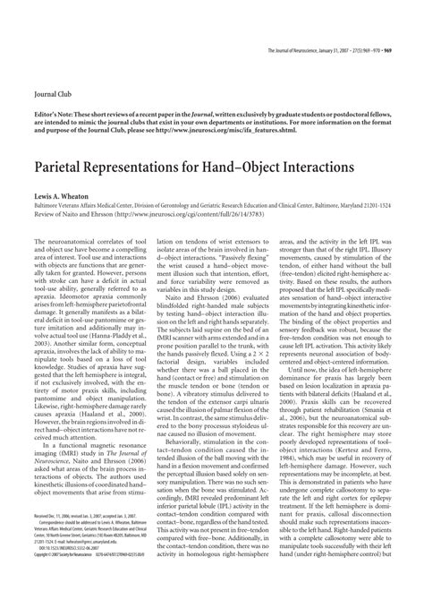 Pdf Parietal Representations For Hand Object Interactions