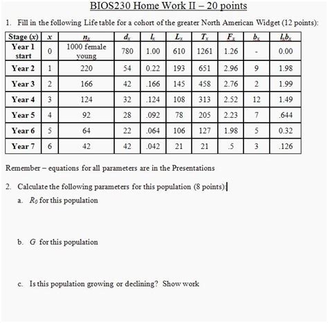 Life Table Calculation