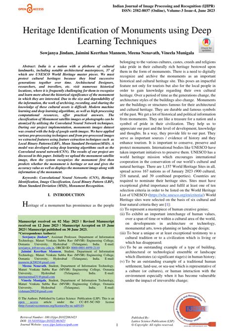 pdf heritage identification of monuments using deep learning techniques