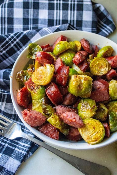 Roasted Brussel Sprouts And Kielbasa One Pan Meal Kielbasa And