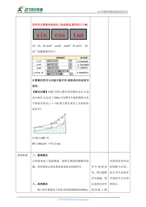 13 三角函数的计算 教案21世纪教育网 二一教育 13 三角函数的计算 教案21世纪教育网 二一教育