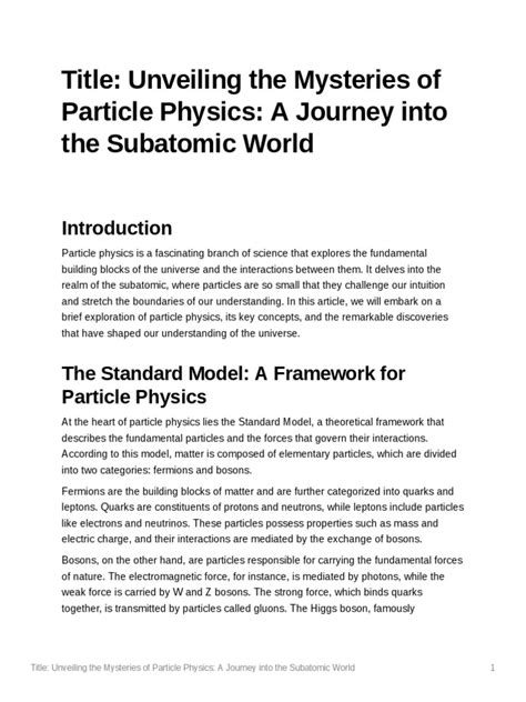 Unveiling The Mysteries Of Particle Physics A Journey Into The