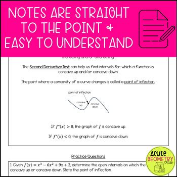 Second Derivative Test Concavity Inflection Points Calculus Notes Practice