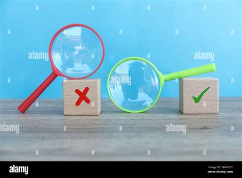 Concept Of Evaluation True Or False Symbol Accepted Or Rejected Yes Or No Icon Over A Wooden