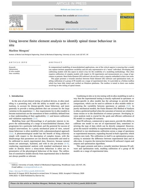 Pdf Using Inverse Finite Element Analysis To Identify Spinal Tissue