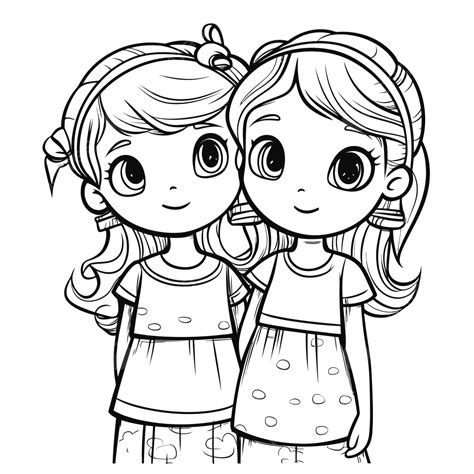 자매 색칠 페이지 나와 함께 색상 개요 스케치 드로잉 벡터 쉬운 자매 그리기 쉬운 자매 개요 쉬운 자매 스케치 Png 일러스트 및 벡터 에 대한 무료 다운로드