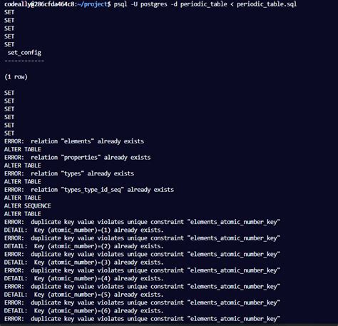 Build A Periodic Table DB Trouble Re Building From SQL Dump Backend Development The