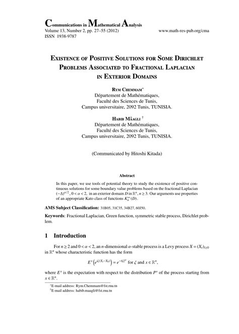Pdf Existence Of Positive Solutions For Some Dirichlet Problems Associated To Fractional