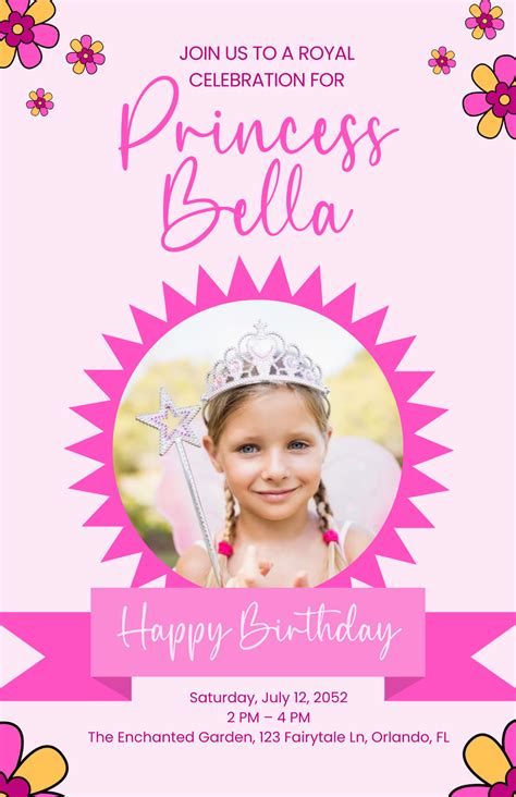Free Princess Birthday Poster Template To Edit Online
