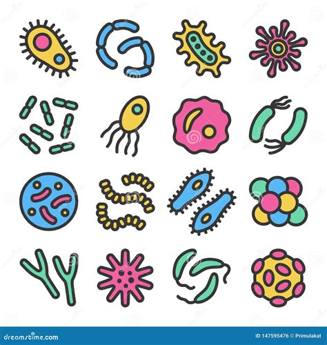 Bacterias Microbio Icono Colorido Del Vector Del Virus Fijado Con El