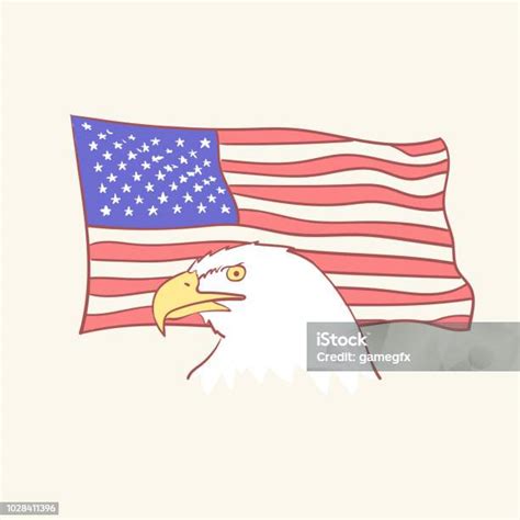 미국 플래그 대머리 아메리칸이 글 마스코트 벡터 아이콘 손으로 그려진된 스타일 낙서 디자인 일러스트 갈고리 발톱에 대한 스톡 벡터 아트 및 기타 이미지 Istock