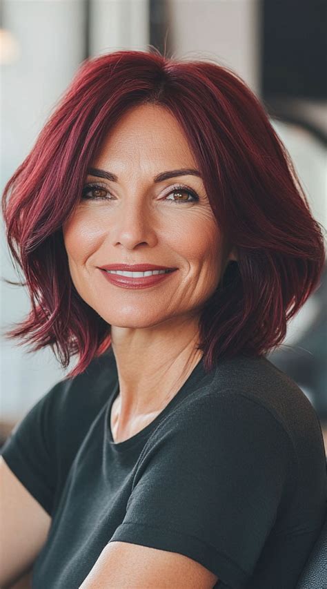 47 Bob Hairstyles For Women Over 50 Burgundy Bob With Layered Texture