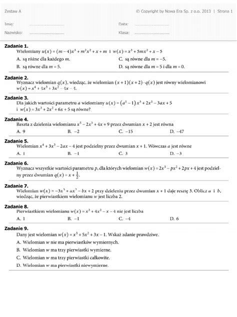 Wielomiany Zadania Pdf