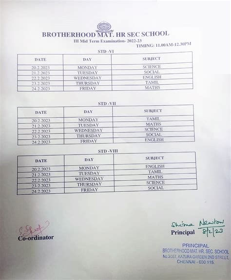III Mid Term Exam Time Table BROTHERHOOD MATRIC HR SEC Babe III Mid Term Exam Time Table BROTHERHOOD MATRIC HR SEC Babe