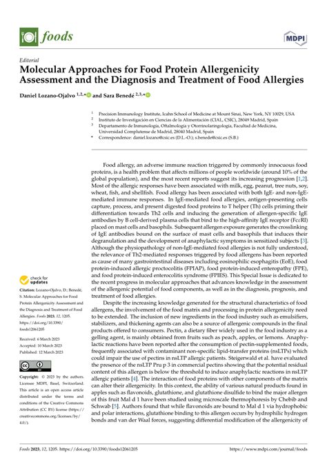 Pdf Molecular Approaches For Food Protein Allergenicity Assessment And The Diagnosis And