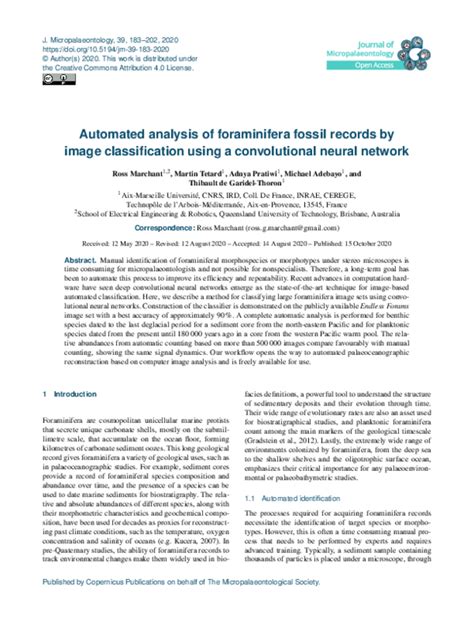 Pdf Automated Analysis Of Foraminifera Fossil Records By Image
