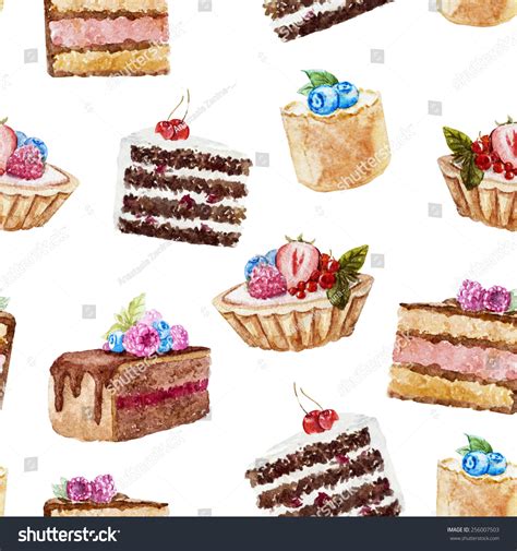 Watercolor Dessert Cake Pattern Background Wallpaper Stock Illustration