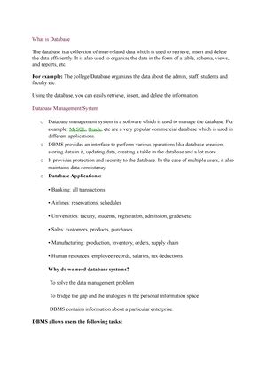 Characteristics Of DBMS O It Can Provide A Clear And Logical View Of
