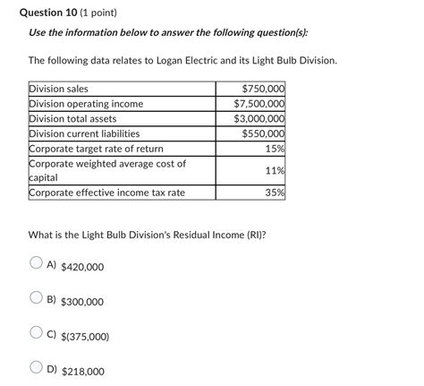 Solved Question 10 1 ﻿pointuse The Information Below To