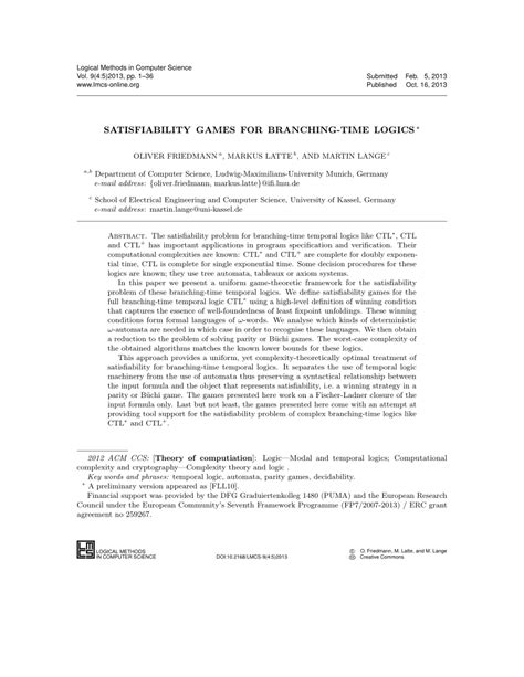 Pdf Satisfiability Games For Branching Time Logics