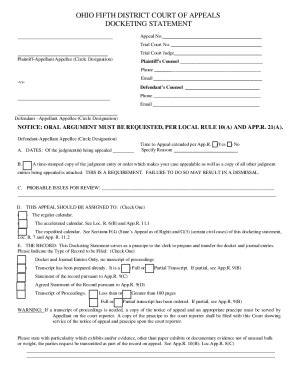Fillable Online Docketing Statement Only Fax Email Print PdfFiller
