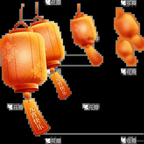 元宵节手绘灯笼串元素素材 花瓣网