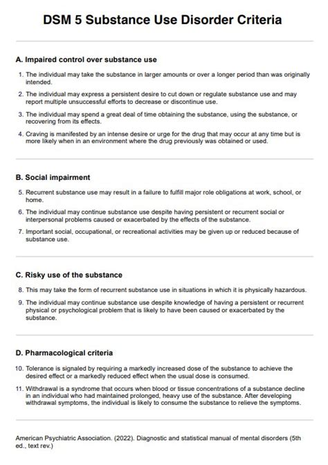 Substance Use Disorder Dsm 5 Criteria And Example Free Pdf Download