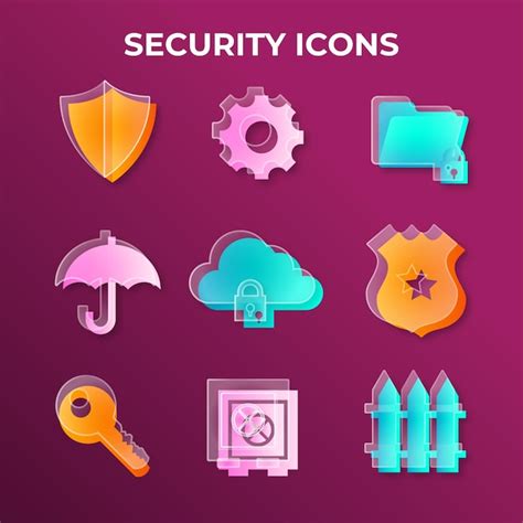 Premium Vector Gradient Glassmorphism Security Icon Pack