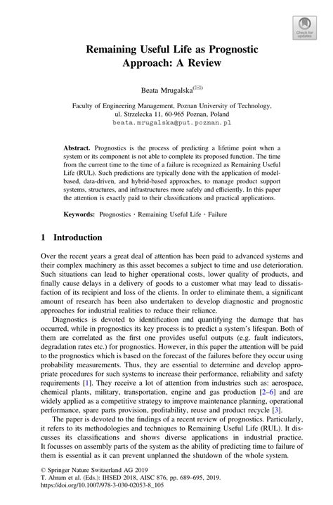 Pdf Remaining Useful Life As Prognostic Approach A Review Proceedings Of The 1st