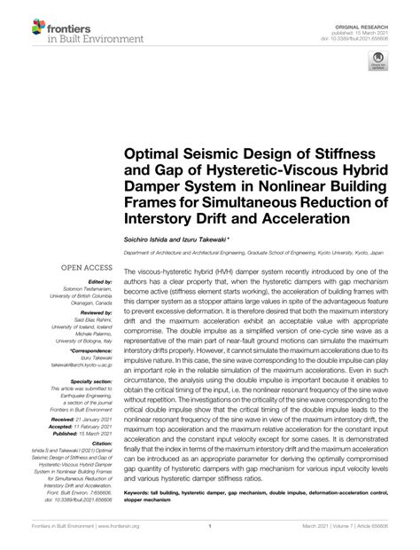 Pdf Optimal Seismic Design Of Stiffness And Gap Of Hysteretic Viscous Hybrid Damper System In