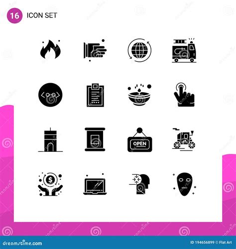 Set Of 16 Vector Solid Glyphs On Grid For Brackets Car Global