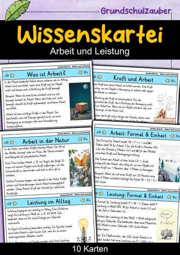 Wissenskartei Arbeit Und Leistung Physik Unterrichtsmaterial Im Fach Physik