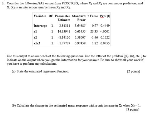Solved 3 Consider The Following Sas Output From Proc Reg