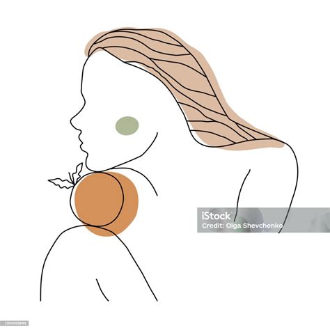 엽서 로고 방 디자인 초대장 인사말 카드 명함을 위해 흰색 배경에 오렌지색으로 고립된 여성의 벡터 라인 아트 실루엣 미니멀리즘 예술 그래픽 프린트에 대한 스톡 벡터 아트 및