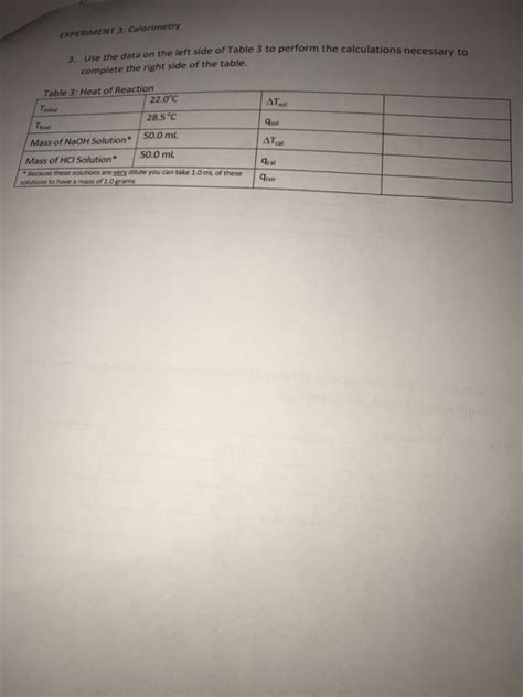 Solved Experiment 3 Calorimetry Pre Laboratory Assignment