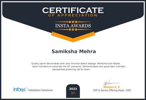 Samiksha Mehra On Linkedin Recognition Appreciation Infosys Grateful Infy Infoscion