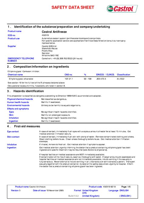 Safety Data Sheet Antifreeze At Rose Collins Blog