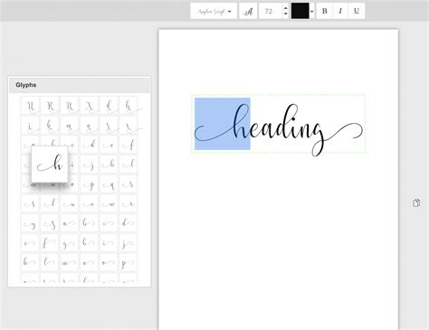new font glyphs panel access all of the glyphs in a font in templett