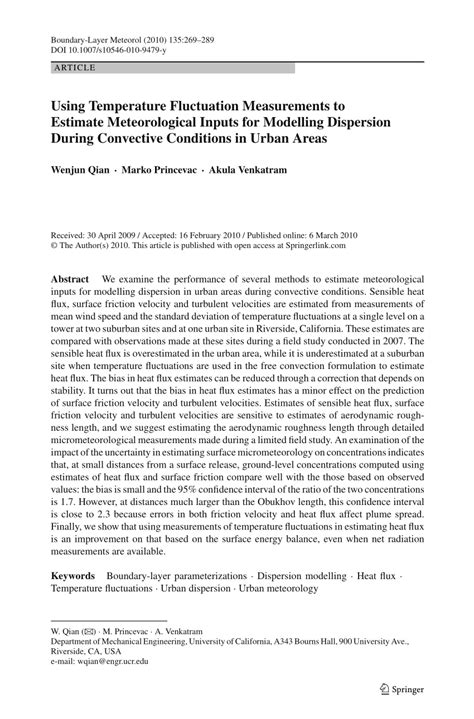 Pdf Using Temperature Fluctuation Measurements To Estimate Meteorological Inputs For Modelling