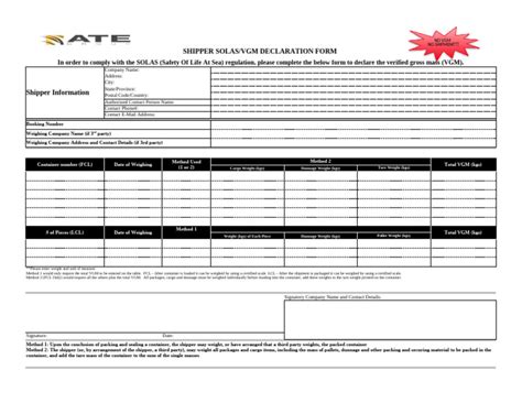 Air Tiger Express Vgm Declaration Form Pdf