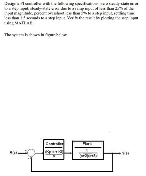 solved design a pi controller with the following