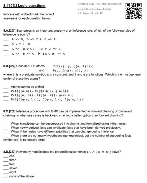 Solved 8 10 Logic Questions Csci 561 S23 Midterm2 64ab3