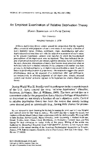 Pdf An Empirical Examination Of Relative Deprivation Theory