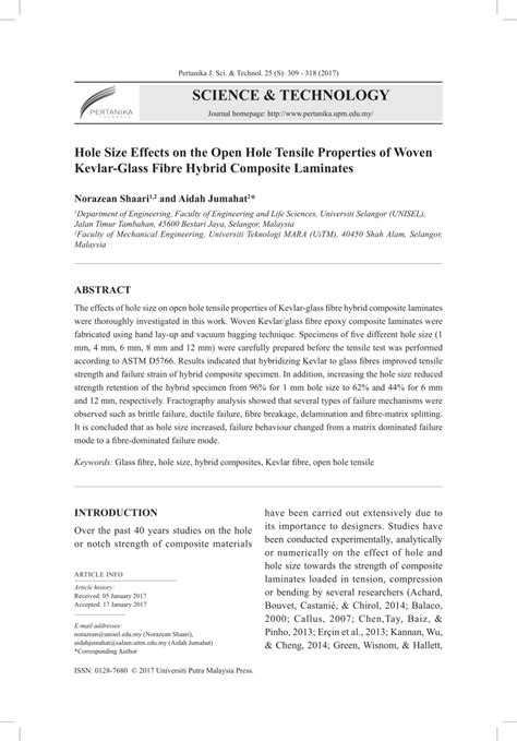 Pdf Hole Size Effects On The Open Hole Tensile Properties Of Woven