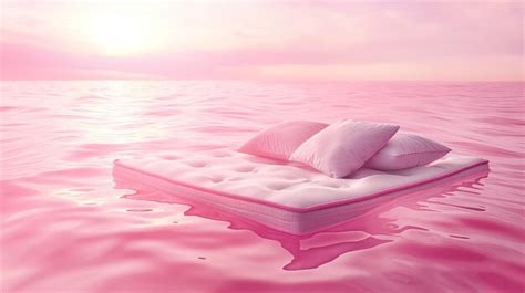 Floating Mattress On Serene Pink Lake Premium Ai Generated Image