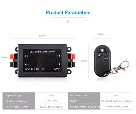 Dc12v 24v 8a Led Single Color Dimmer With Rf Remote Controller