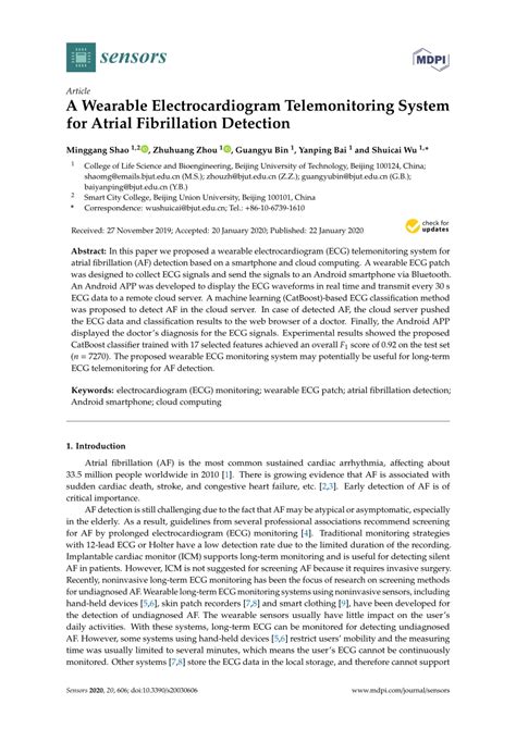 Pdf A Wearable Electrocardiogram Telemonitoring System For Atrial
